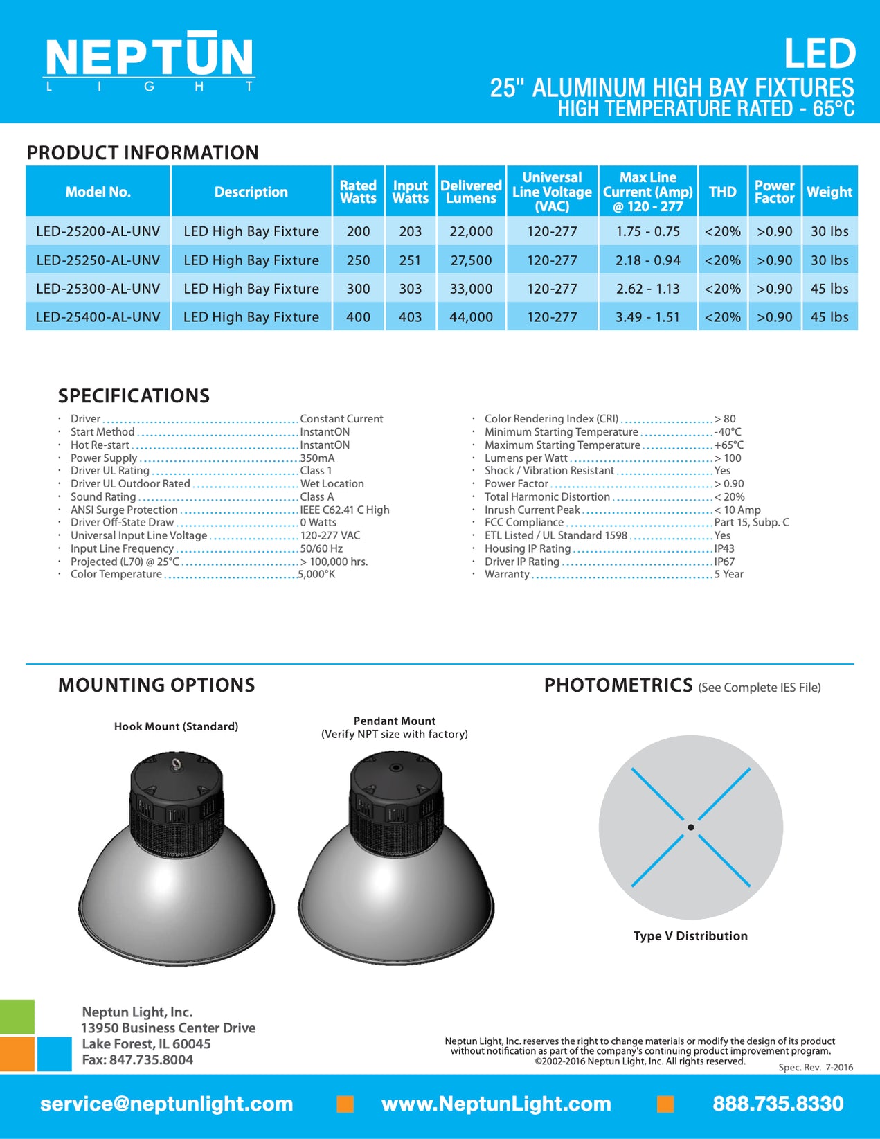 Neptun Light - LED - 25-Inch - Aluminum High Bay Fixture - High Temper