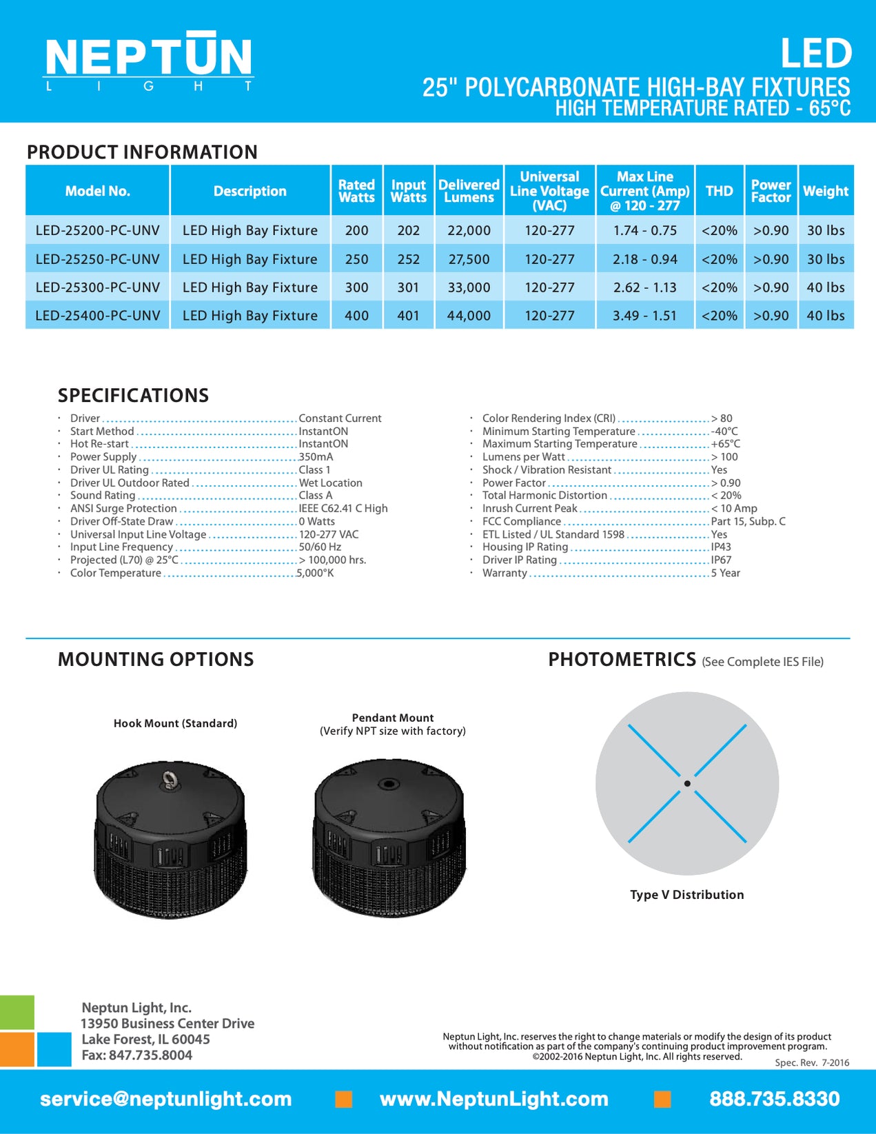 Neptun Light - LED - 25-inch - Polycarbonate High Bay Fixture - High-T